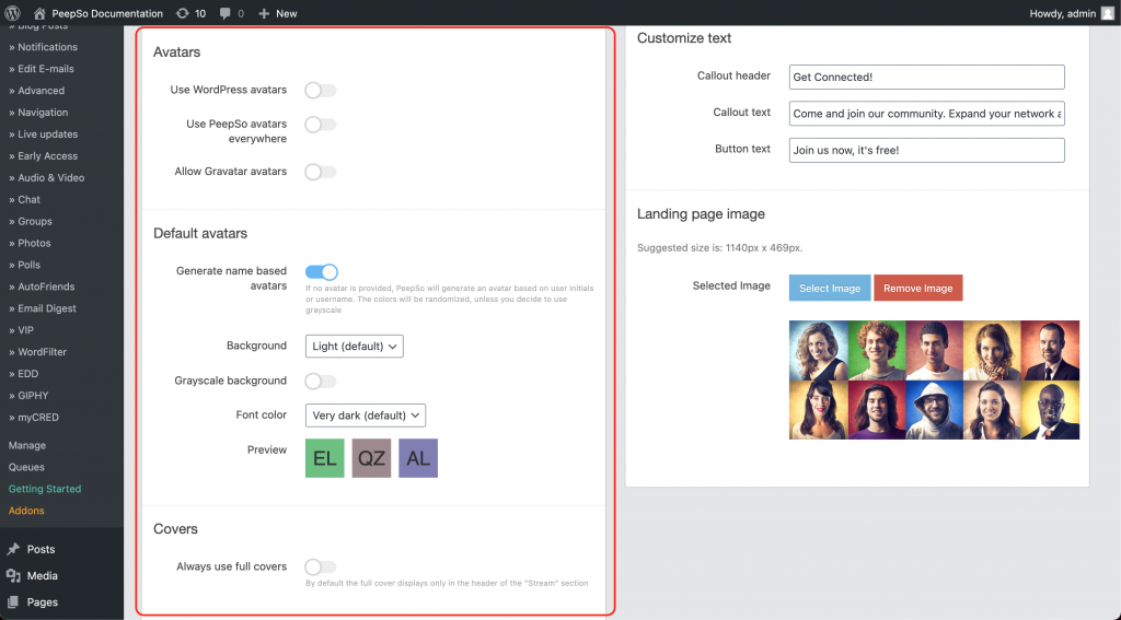 Avatar & Cover Settings | PeepSo