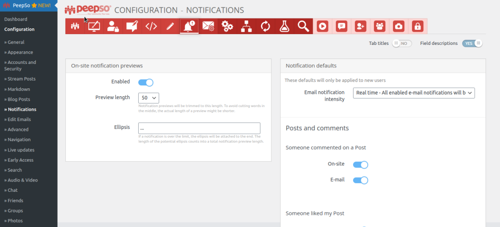 Default notification settings for new users | PeepSo