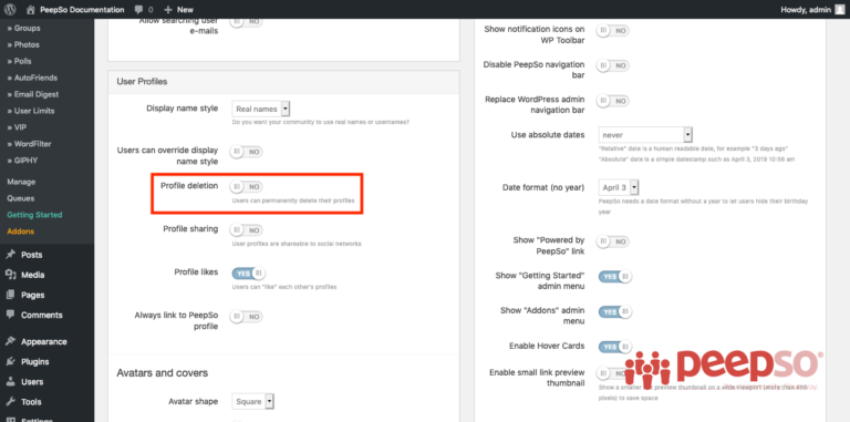 Allow Users to Delete Profile | PeepSo