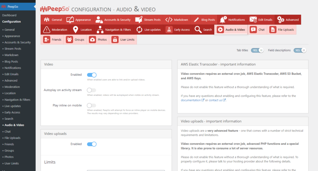 Audio And Video Settings | PeepSo