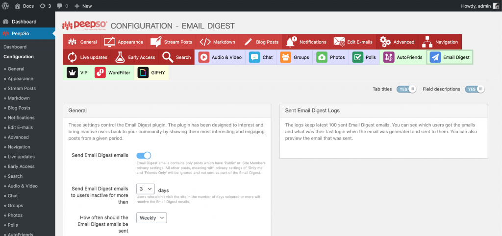 Email Digest Configuration | PeepSo