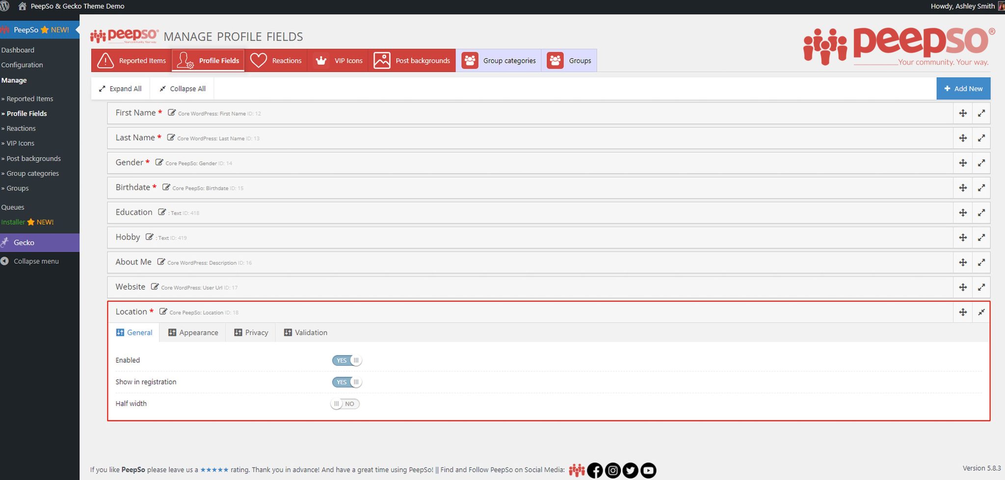 Profile Fields Configuration | PeepSo