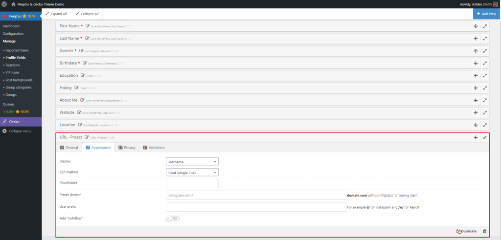 Profile Fields Configuration | PeepSo