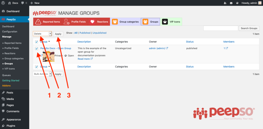 Deleting The Group | PeepSo