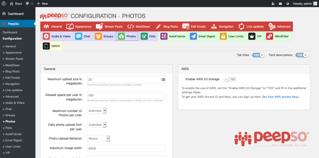 Photos Settings | PeepSo