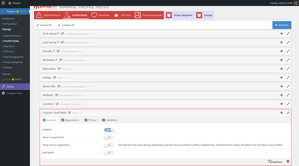 Profile Fields Configuration | PeepSo