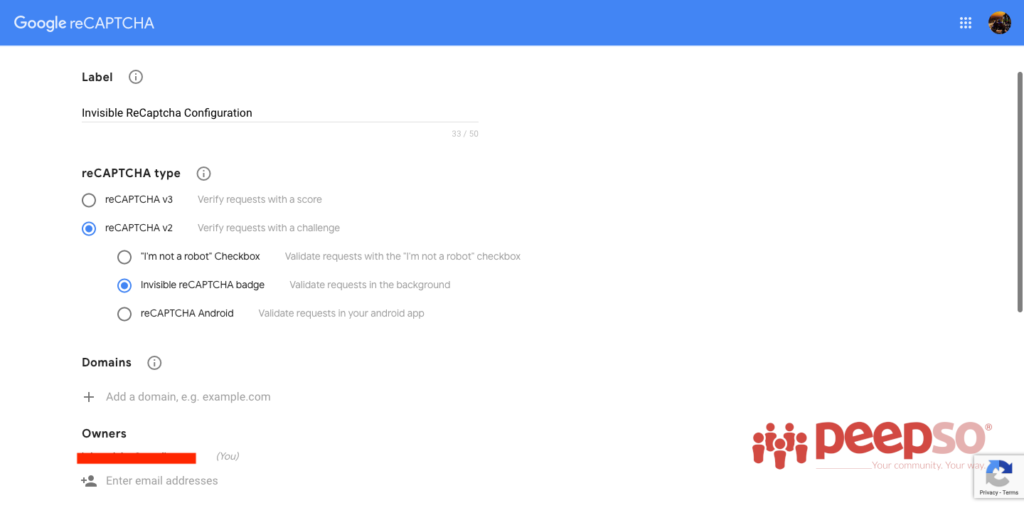 Configuring Google Invisible Captcha | PeepSo
