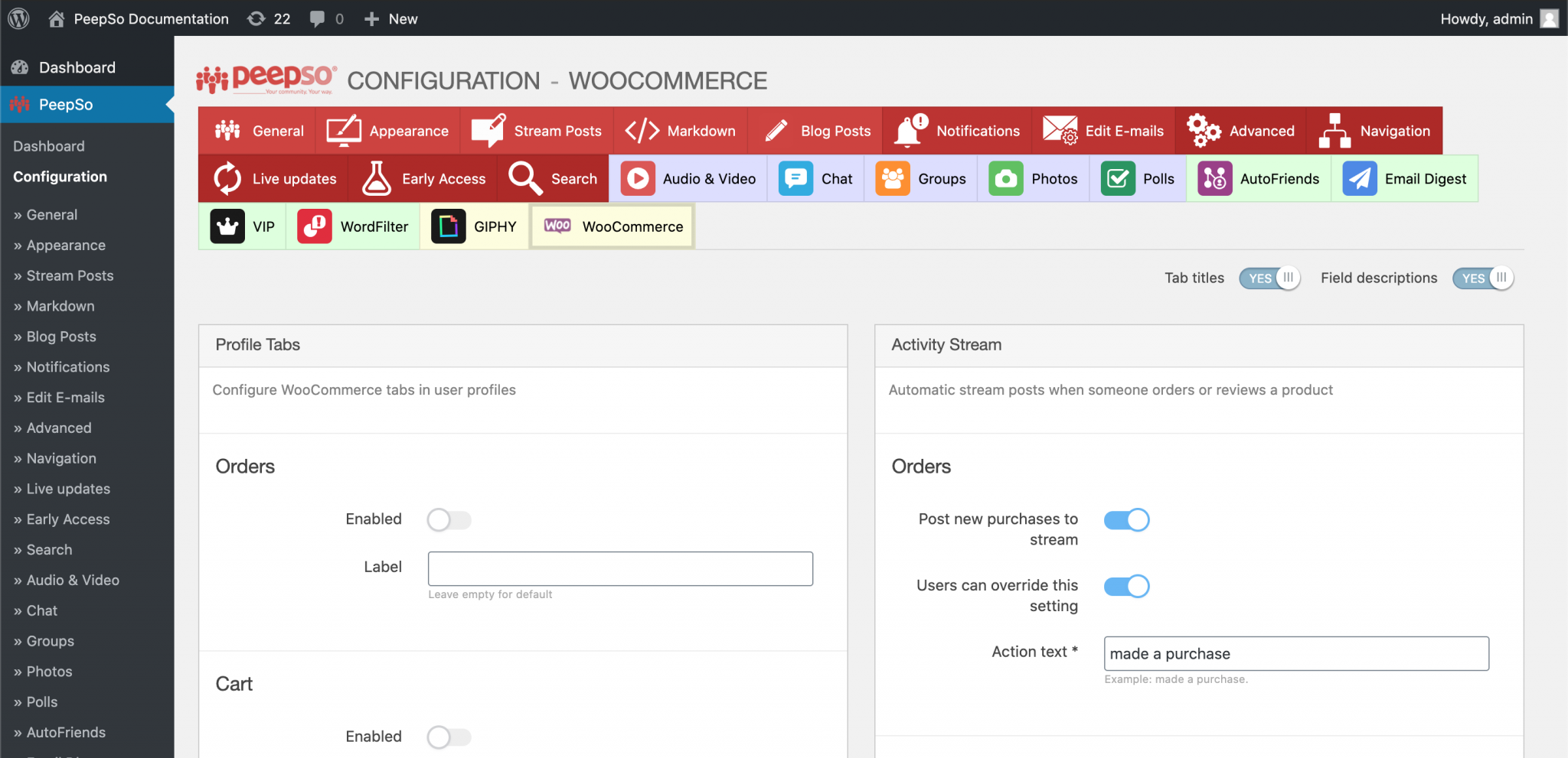 Woocommerce Backend Configuration | PeepSo