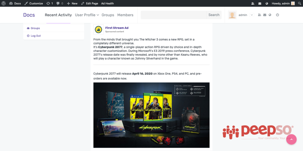 Advanced Ads – Recommended Creation Process For Stream Ad | PeepSo