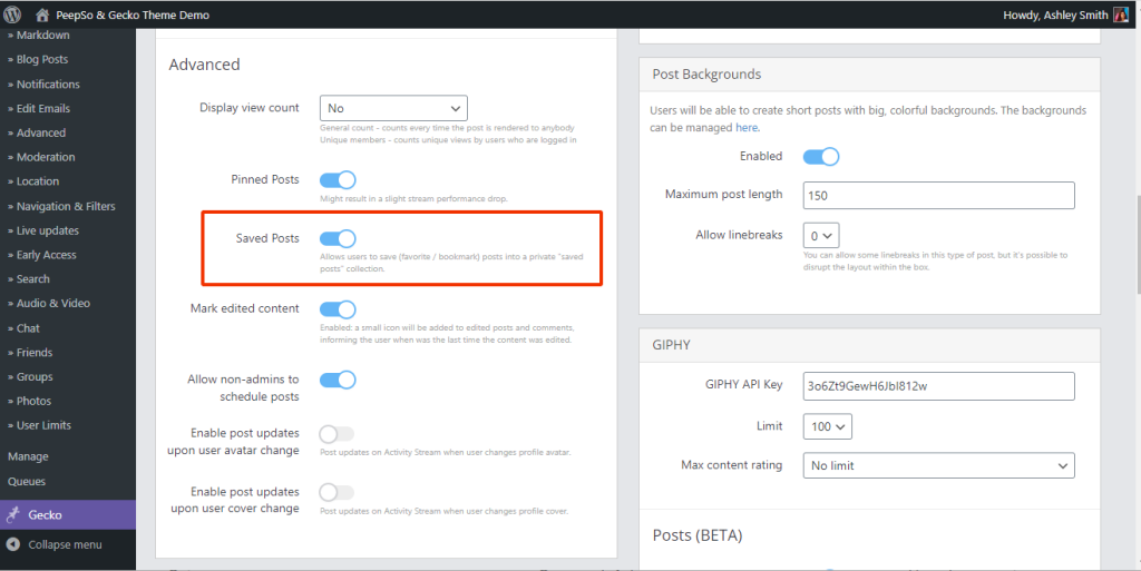 Saved Posts Configuration | PeepSo