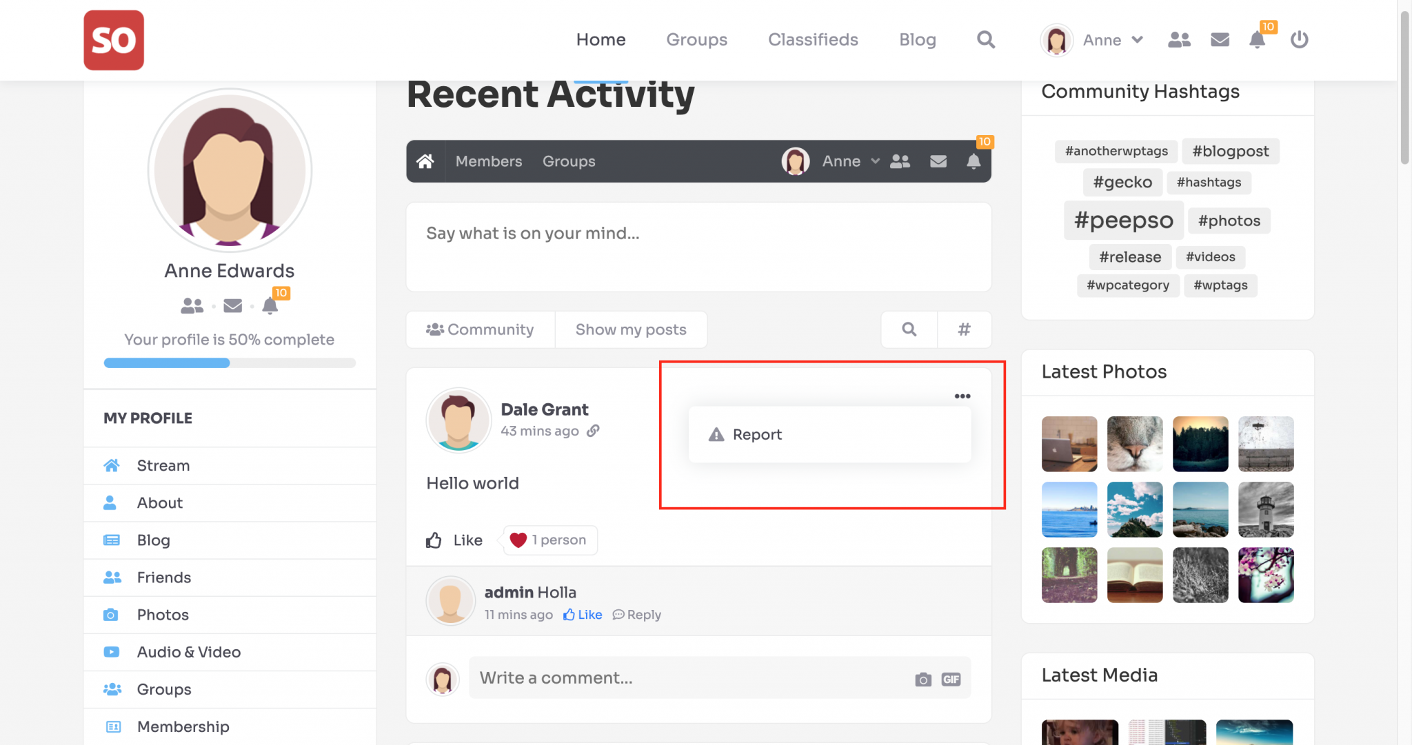 Reporting Content | PeepSo