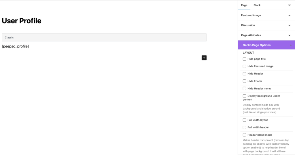 Gecko Page Options | PeepSo