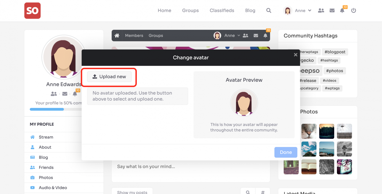 Profile Avatar & Cover | PeepSo