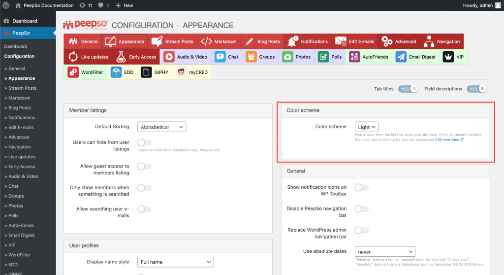 Customize the Basic Color Scheme | PeepSo