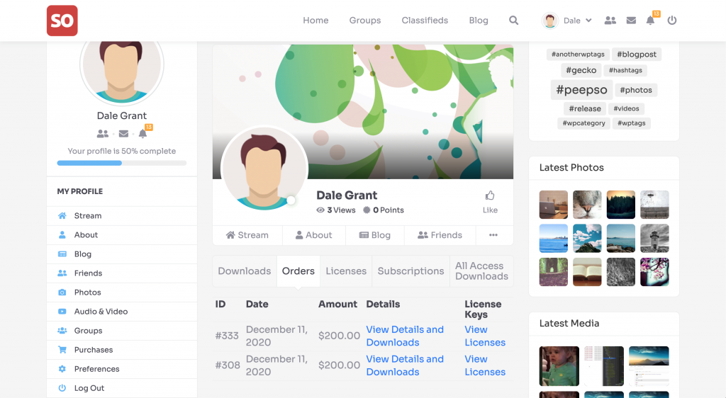 EDD Integration On Profile | PeepSo