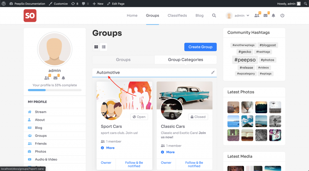 Group category pages | PeepSo