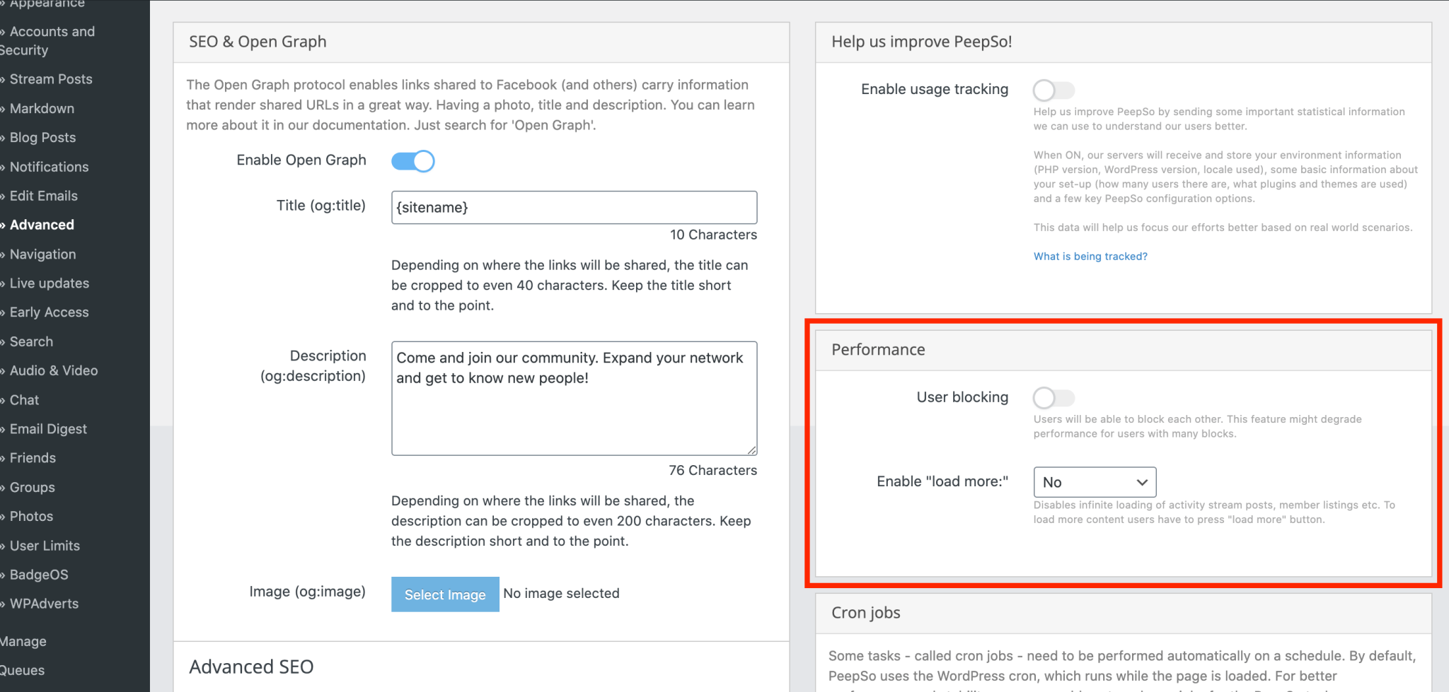 Performance Configuration | PeepSo