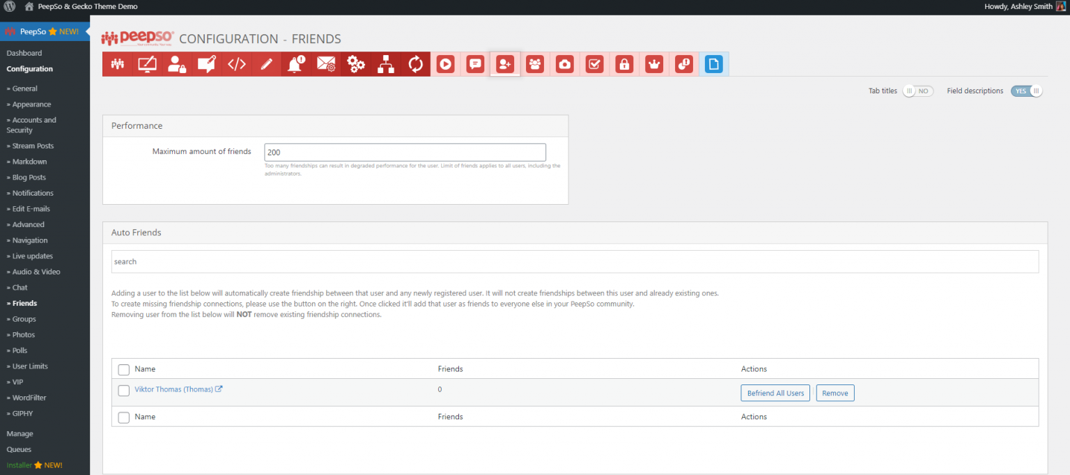 Friends Configuration | PeepSo