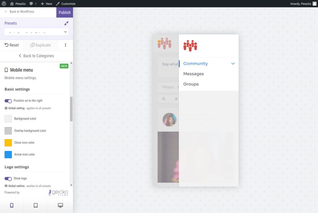 Customize mobile menu | PeepSo
