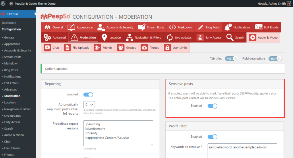 Sensitive posts NSFW configuration | PeepSo