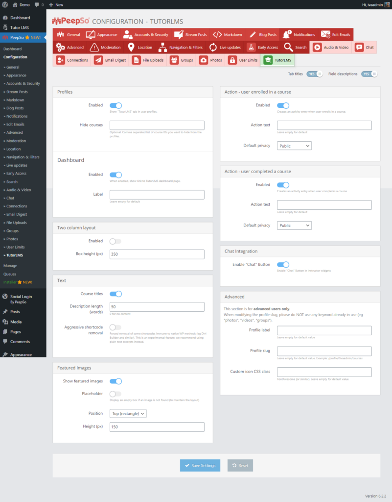 TutorLMS Backend Configuration | PeepSo