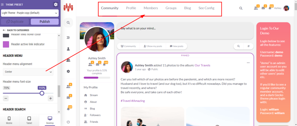 Header options | PeepSo