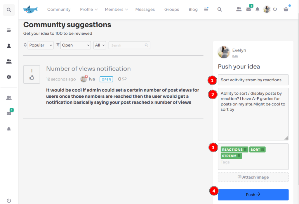 IdeaPush Frontend Features | PeepSo