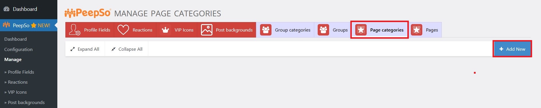 Managing Page Categories | PeepSo