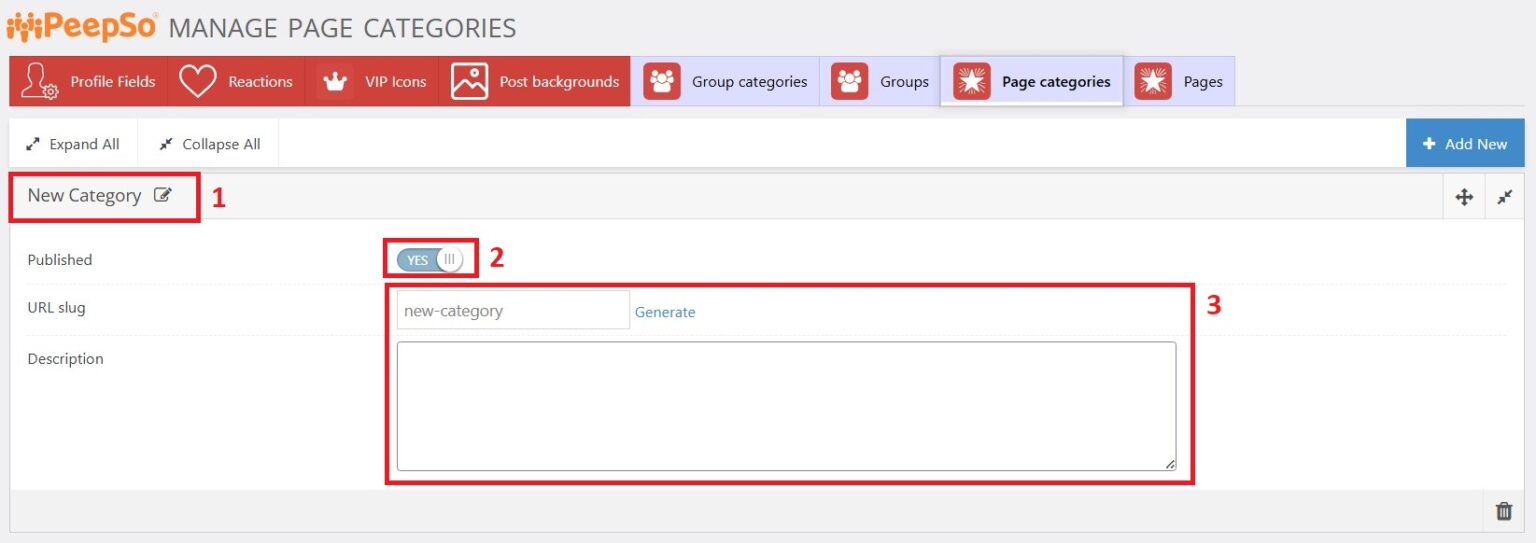 Managing Page Categories | PeepSo